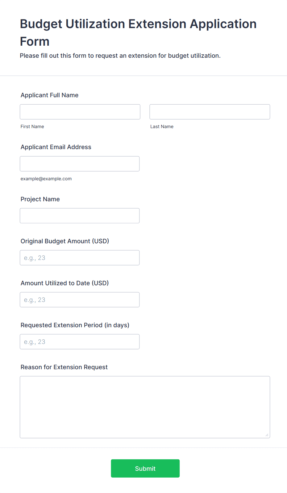 Budget Utilization Extension Application Form Template | Jotform