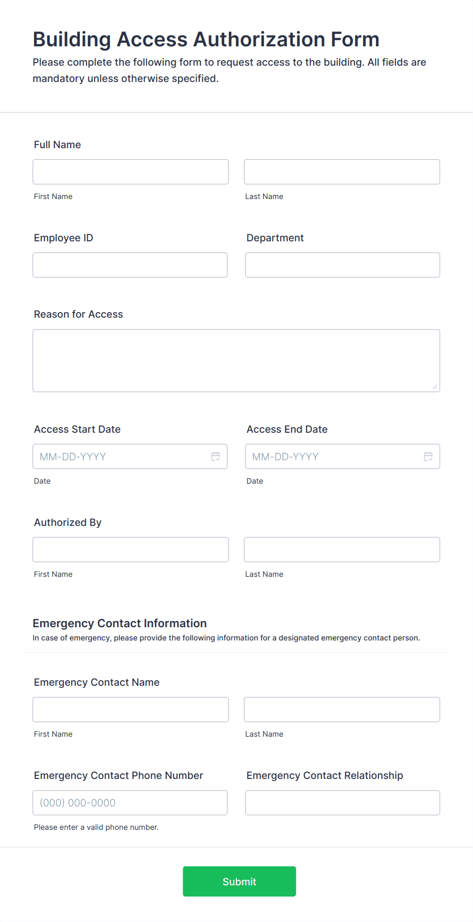Building Access Authorization Form Template | Jotform
