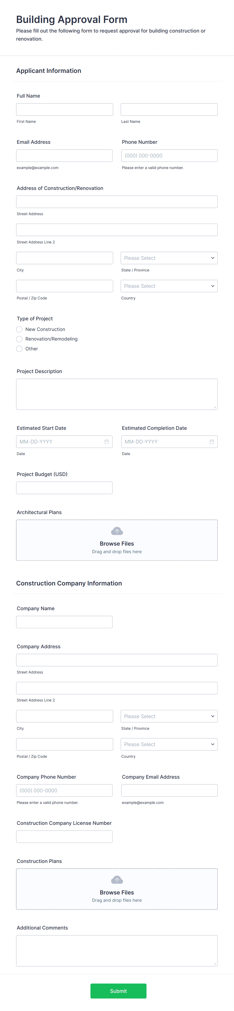 Building Approval Form Template | Jotform