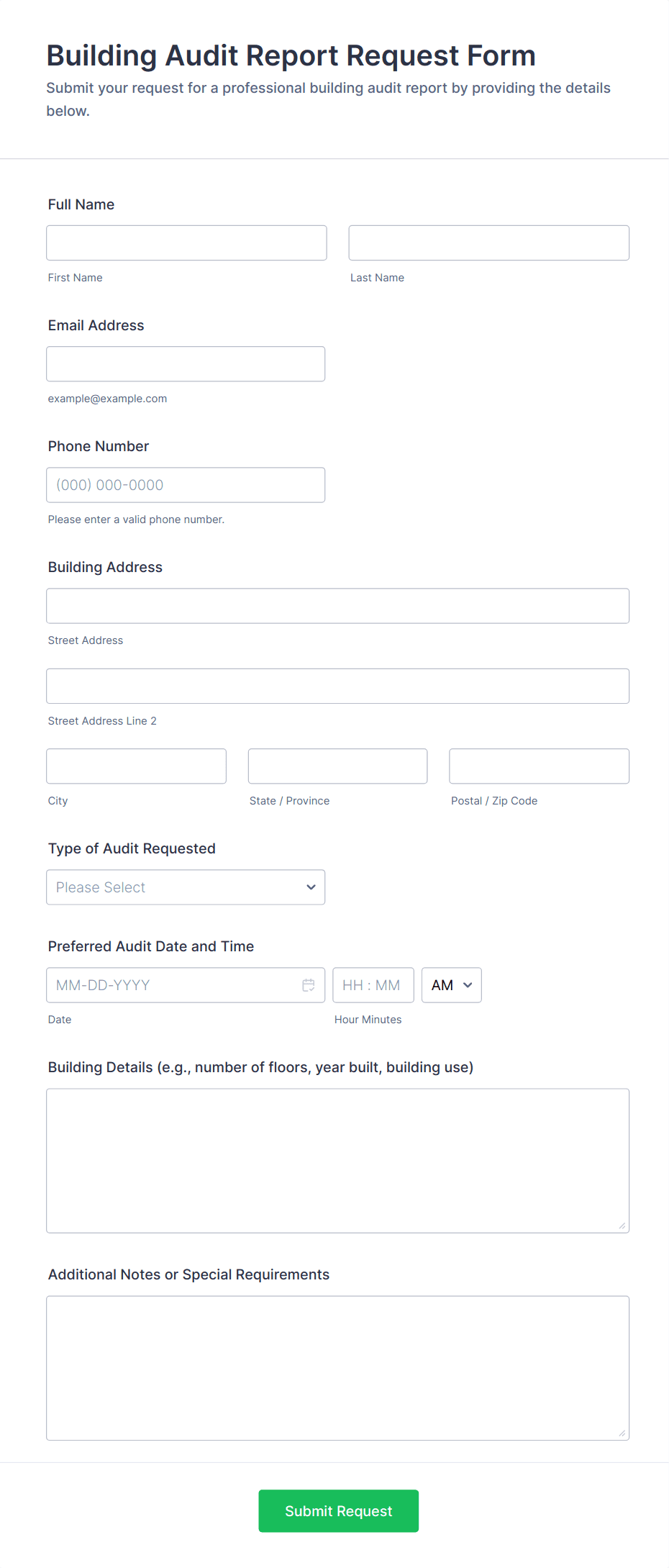 Building Audit Report Request Form Template | Jotform