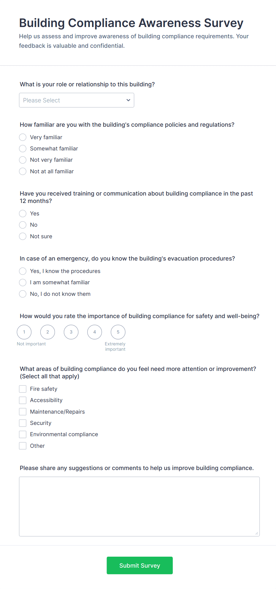 Building Compliance Awareness Survey Form Template | Jotform