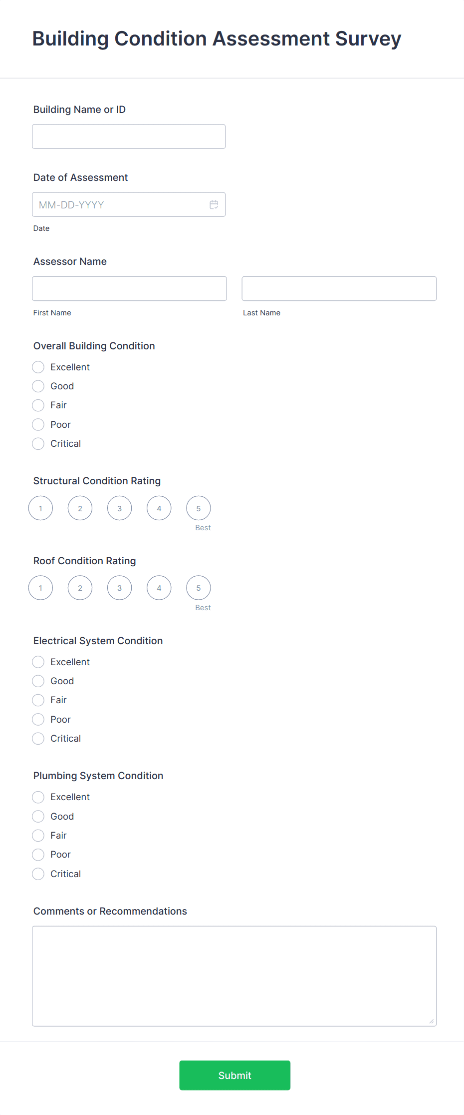 Building Condition Assessment Survey Form Template | Jotform