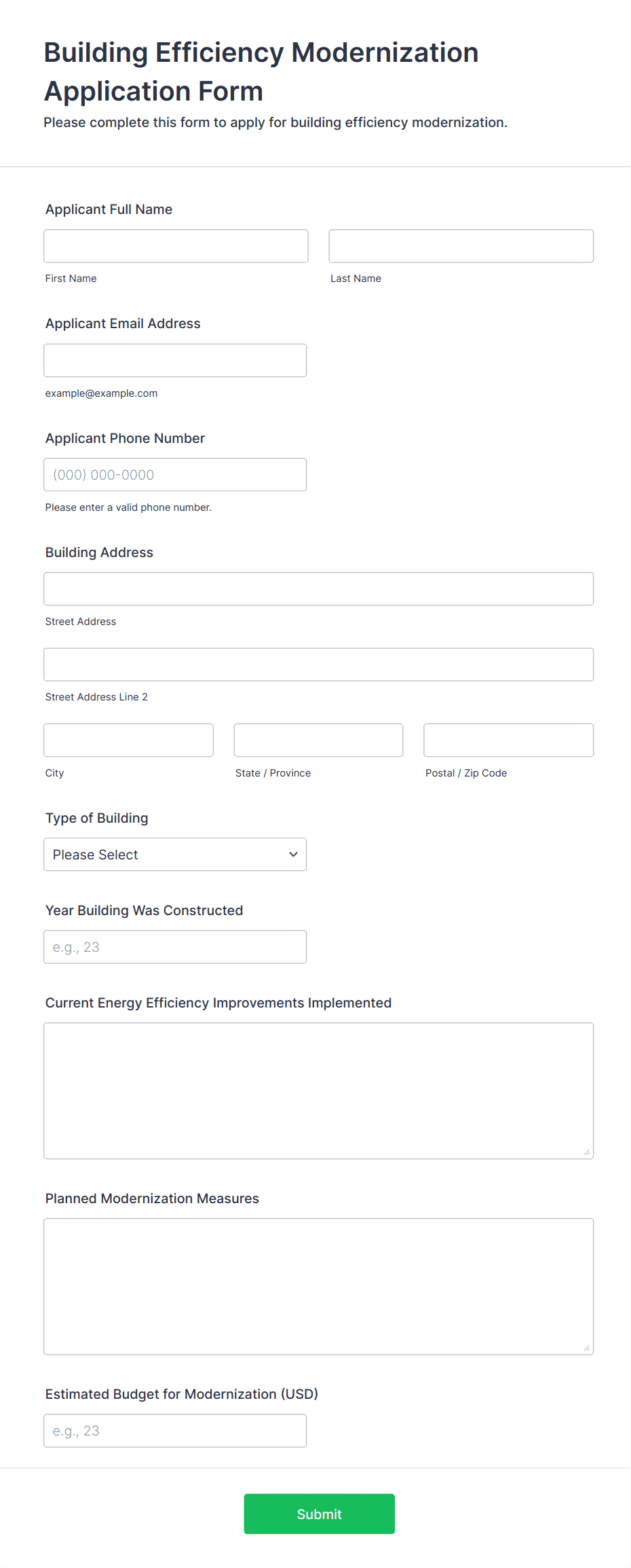 Building Efficiency Modernization Application Form Template | Jotform