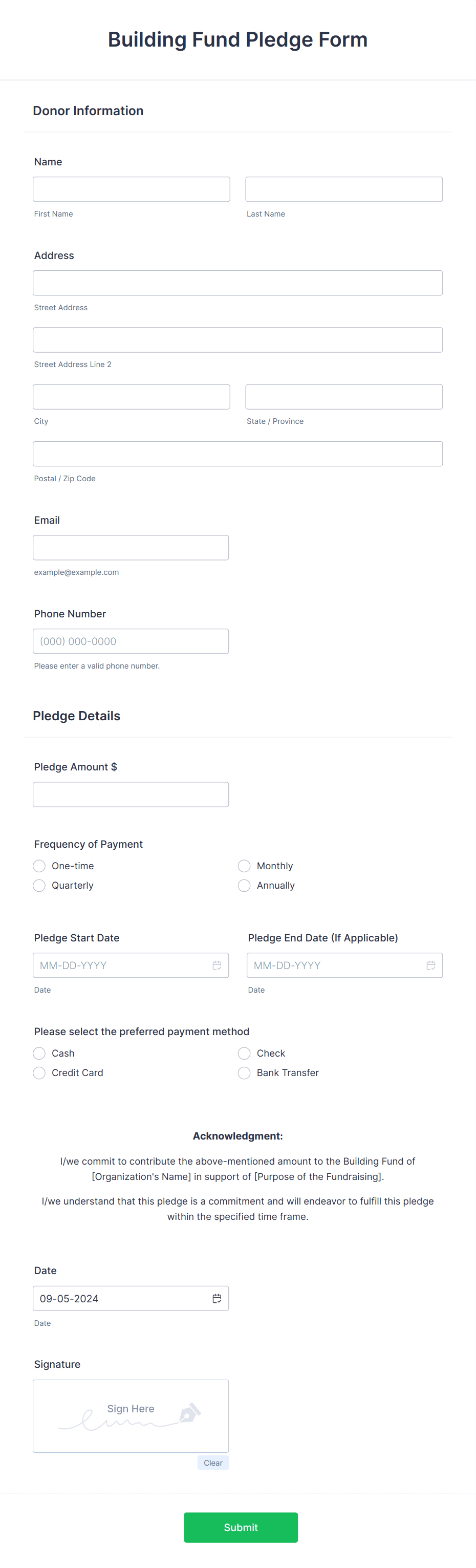 Building Fund Pledge Form Template | Jotform