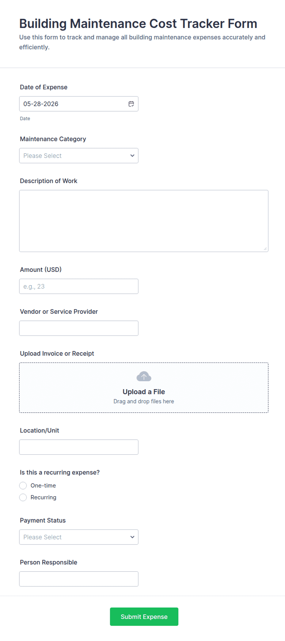 Building Maintenance Cost Tracker Form Template | Jotform