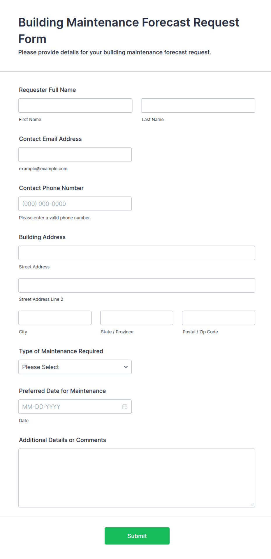 Building Maintenance Forecast Request Form Template | Jotform