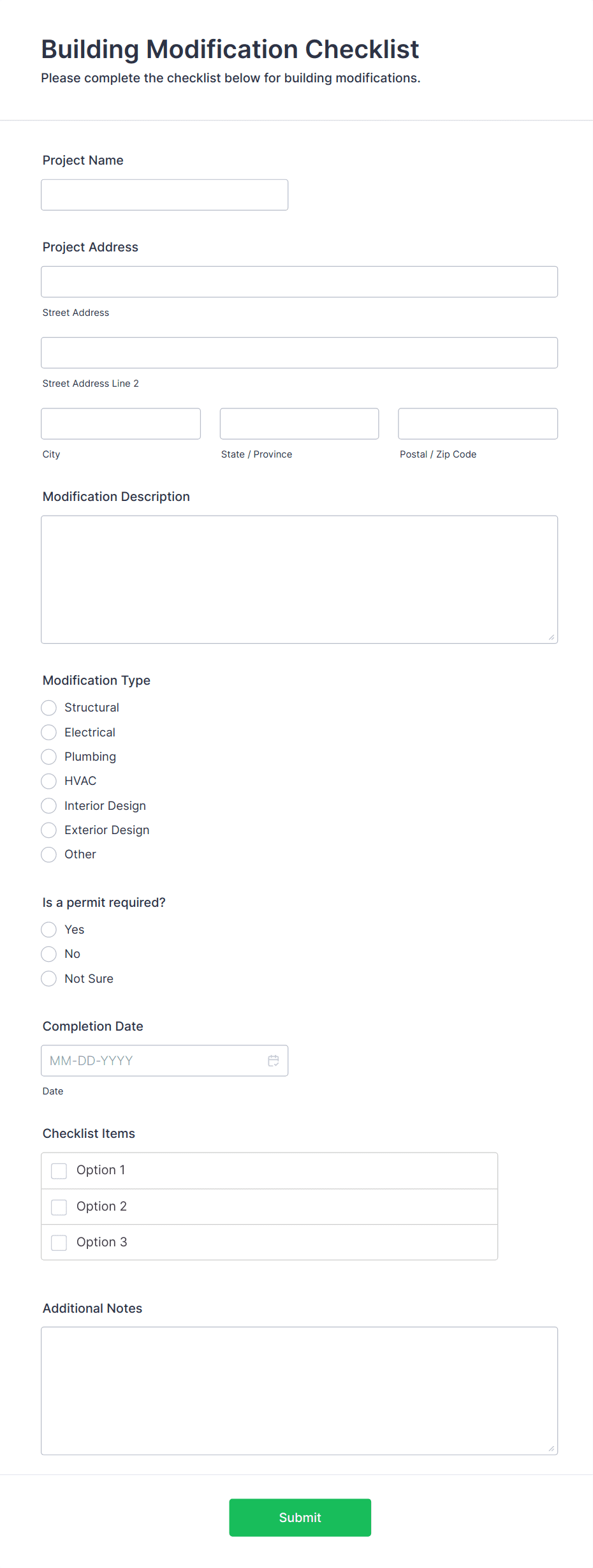Building Modification Checklist Form Template | Jotform
