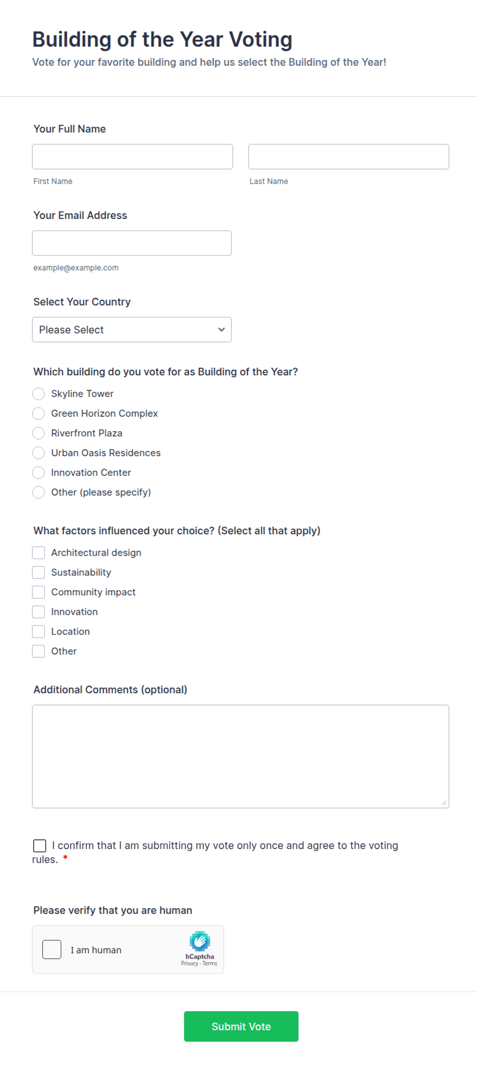 Building of the Year Voting Form Template | Jotform