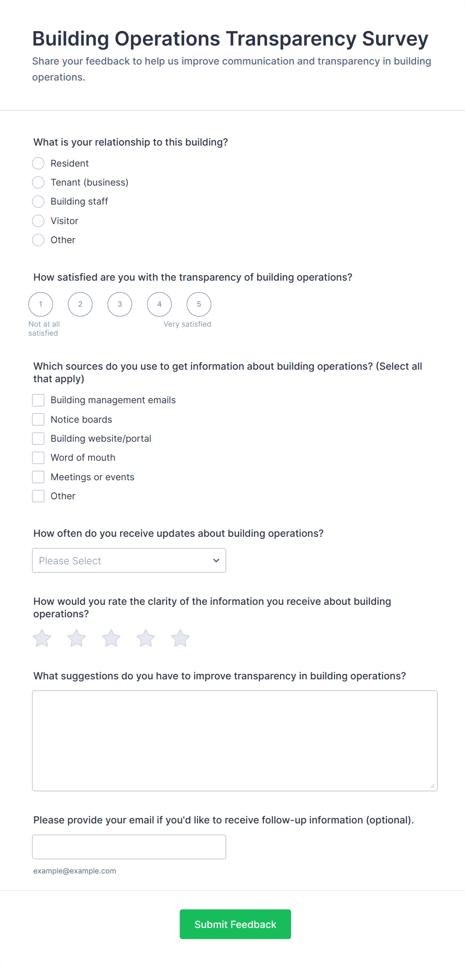 Building Operations Transparency Survey Form Template | Jotform
