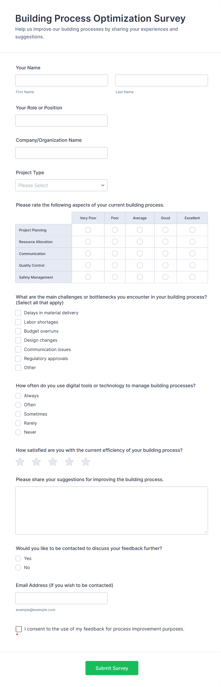 Building Process Optimization Survey Form Template | Jotform