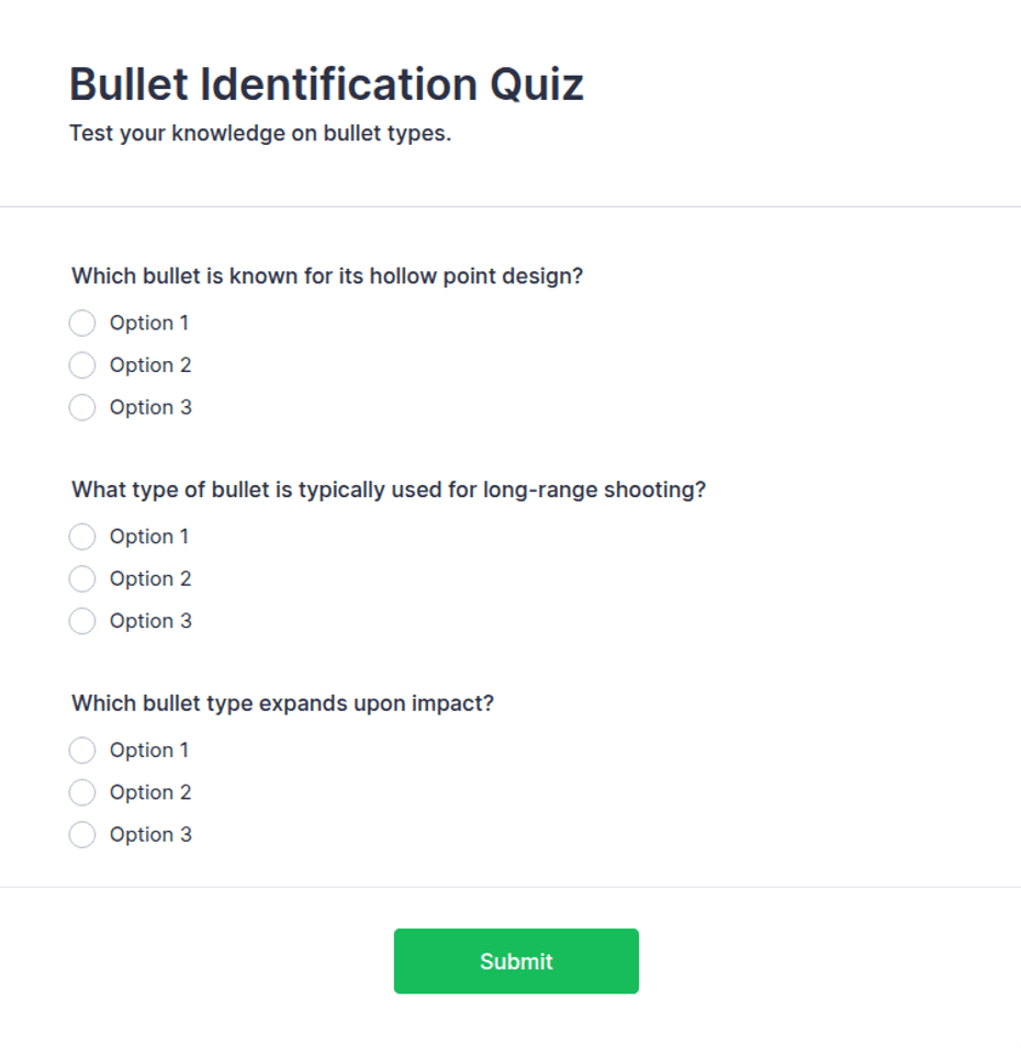 Bullet Identification Quiz Form Template | Jotform