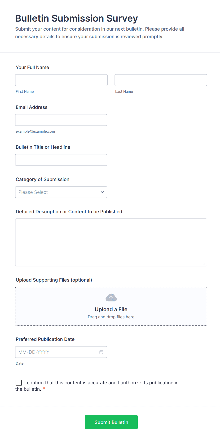 Bulletin Submission Survey Form Template | Jotform