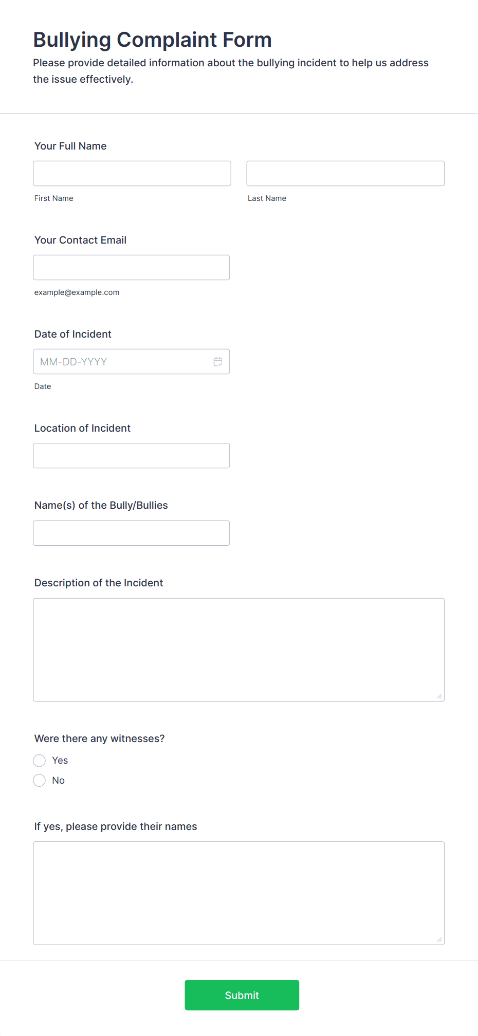 Bullying Complaint Form Template | Jotform