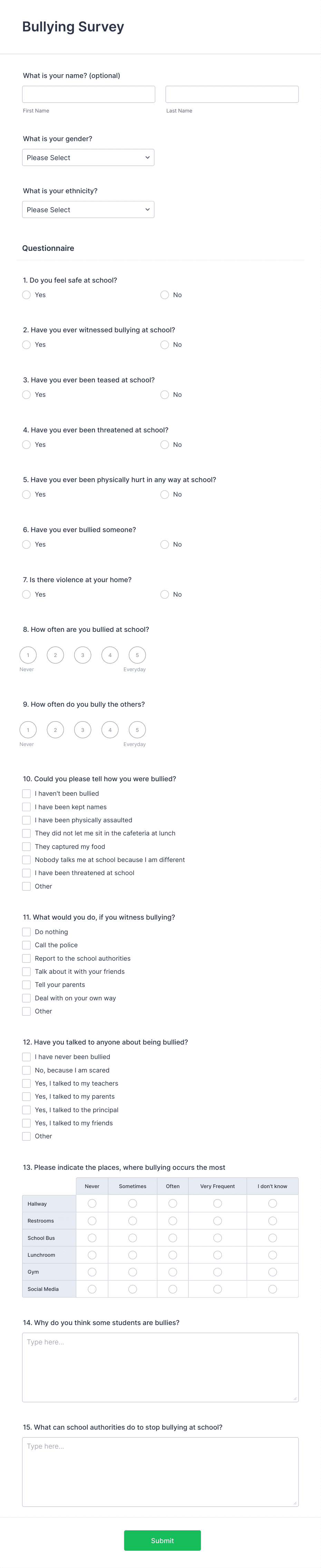 Bullying Survey Form Template | Jotform