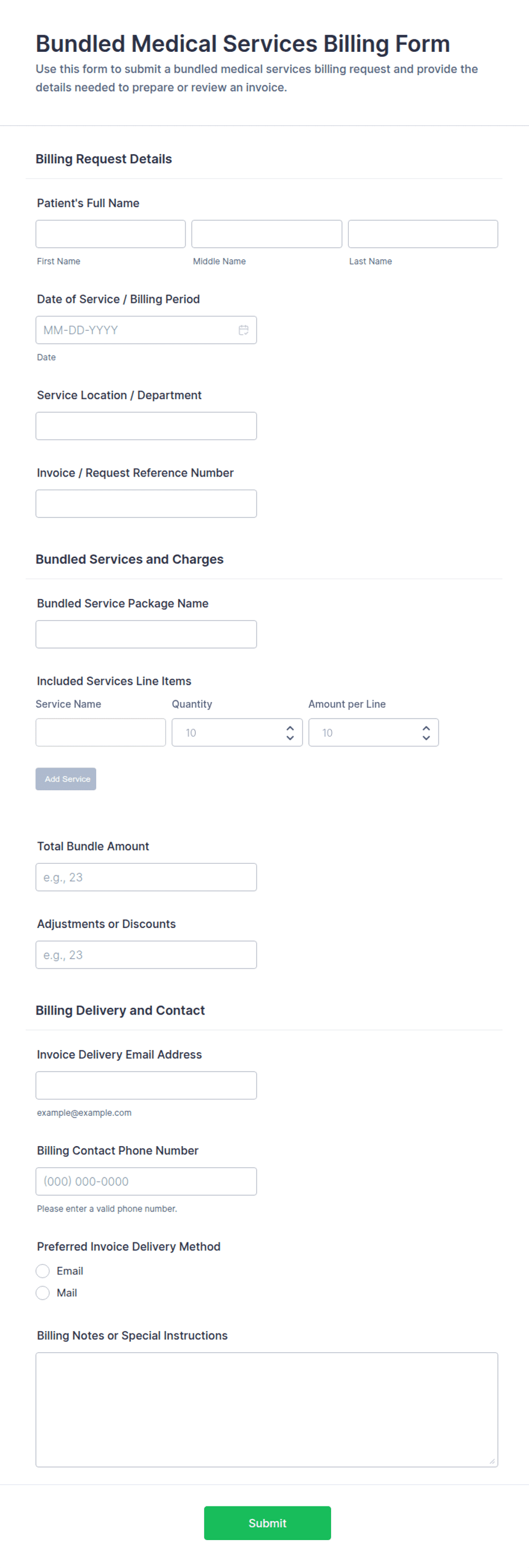 Bundled Medical Services Billing Form Template | Jotform