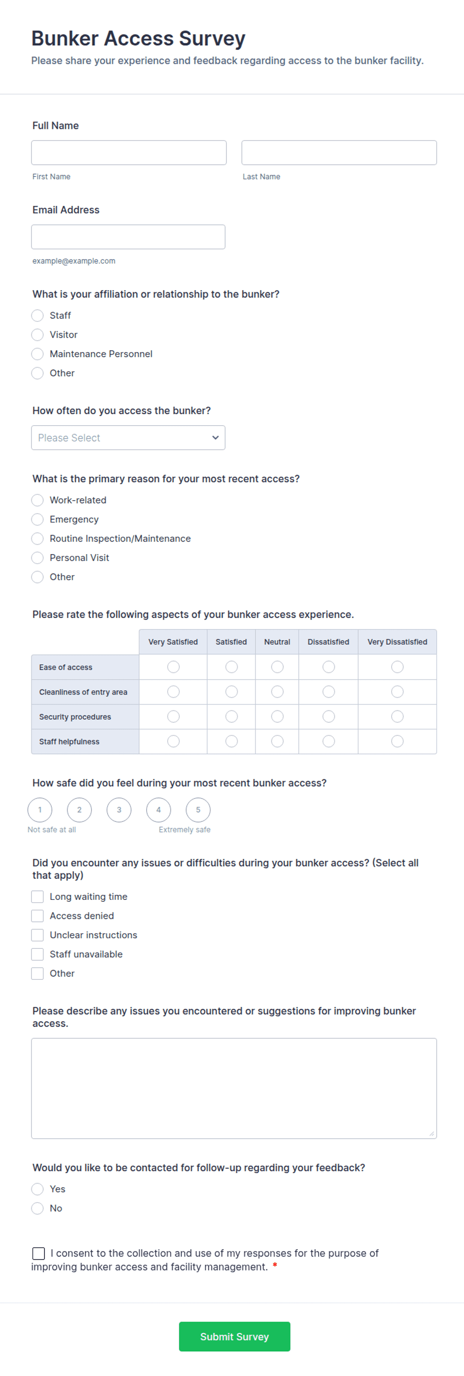 Bunker Access Survey Form Template | Jotform
