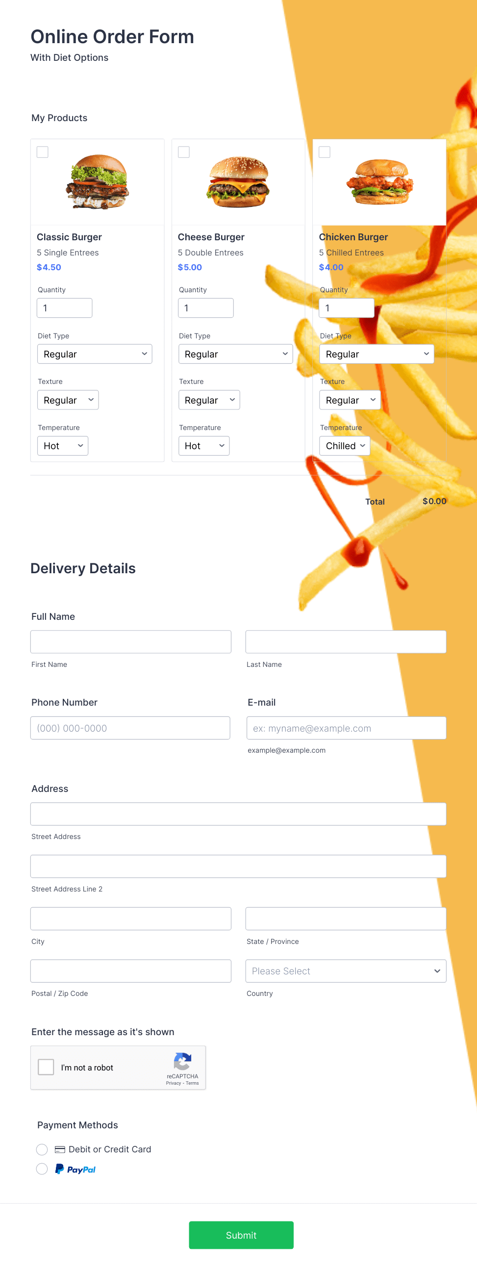 Burger Order Form Template | Jotform