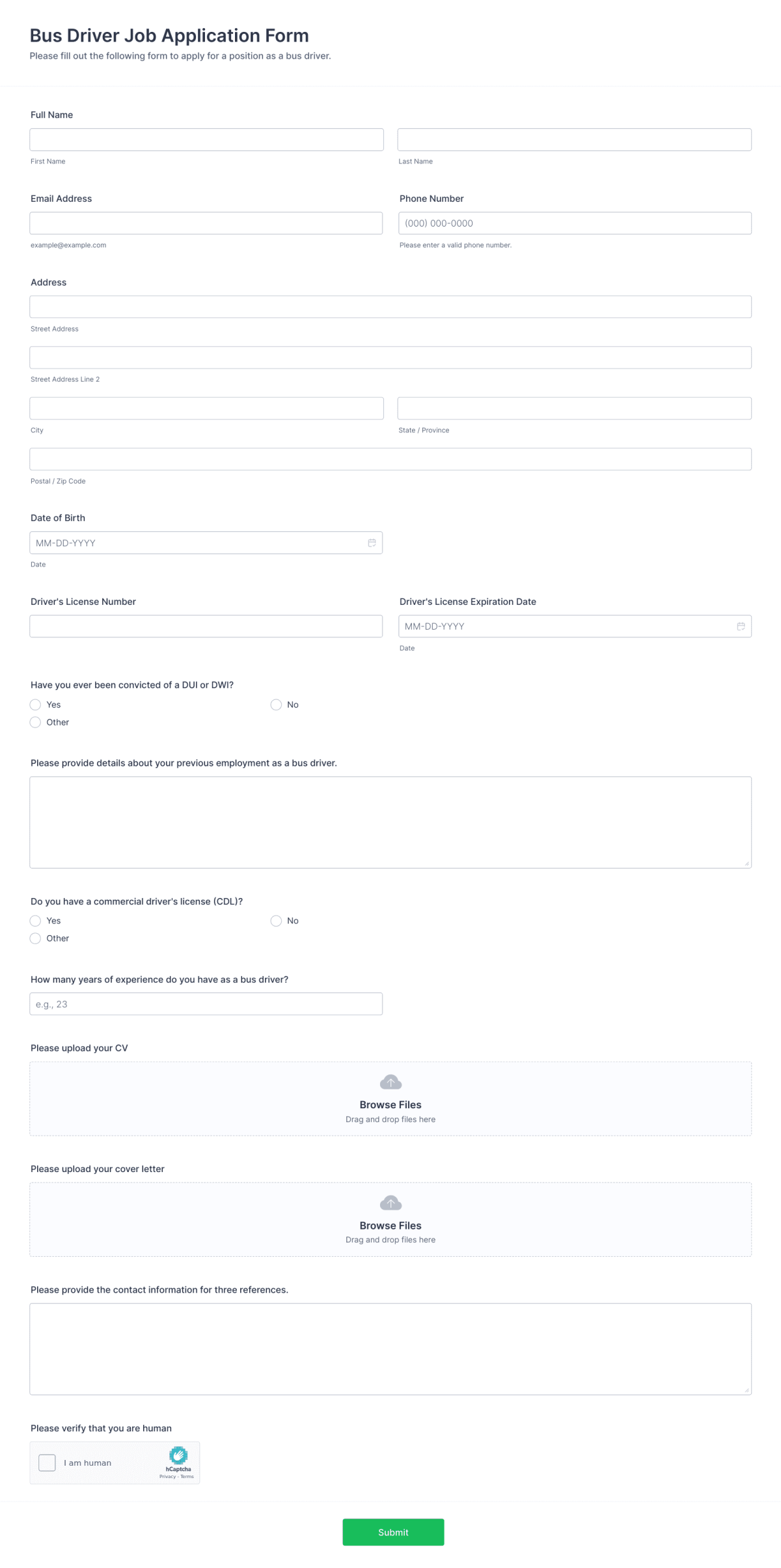 Bus Driver Job Application Form Template | Jotform