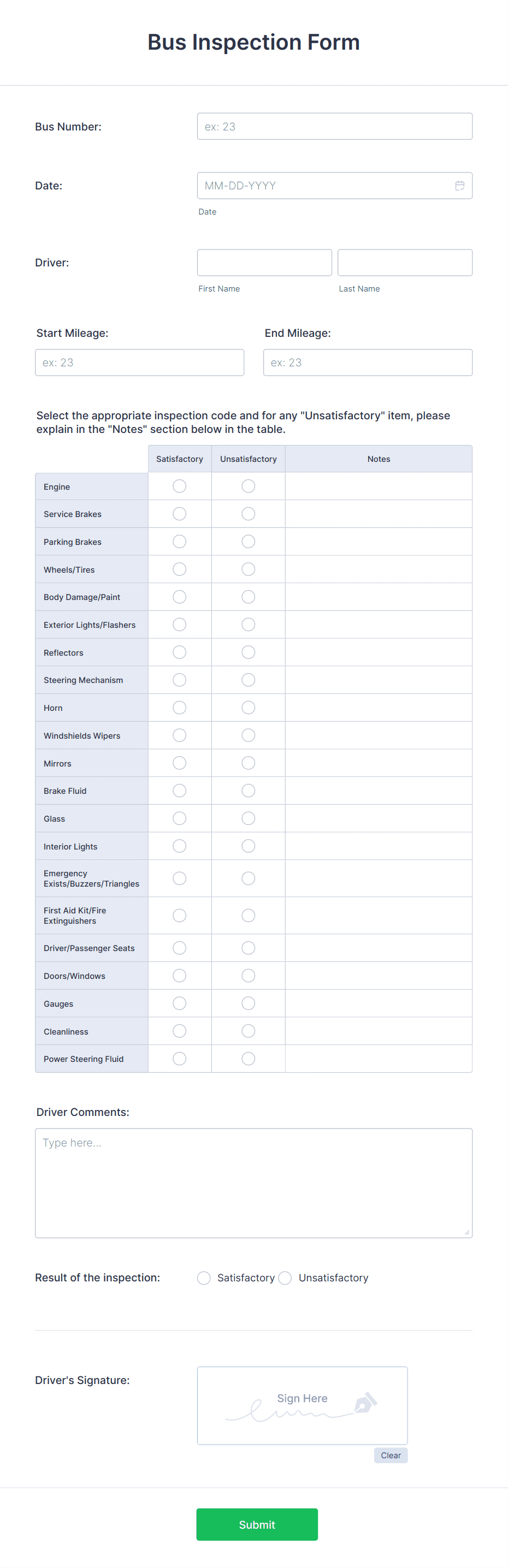 Bus Inspection Form Template | Jotform
