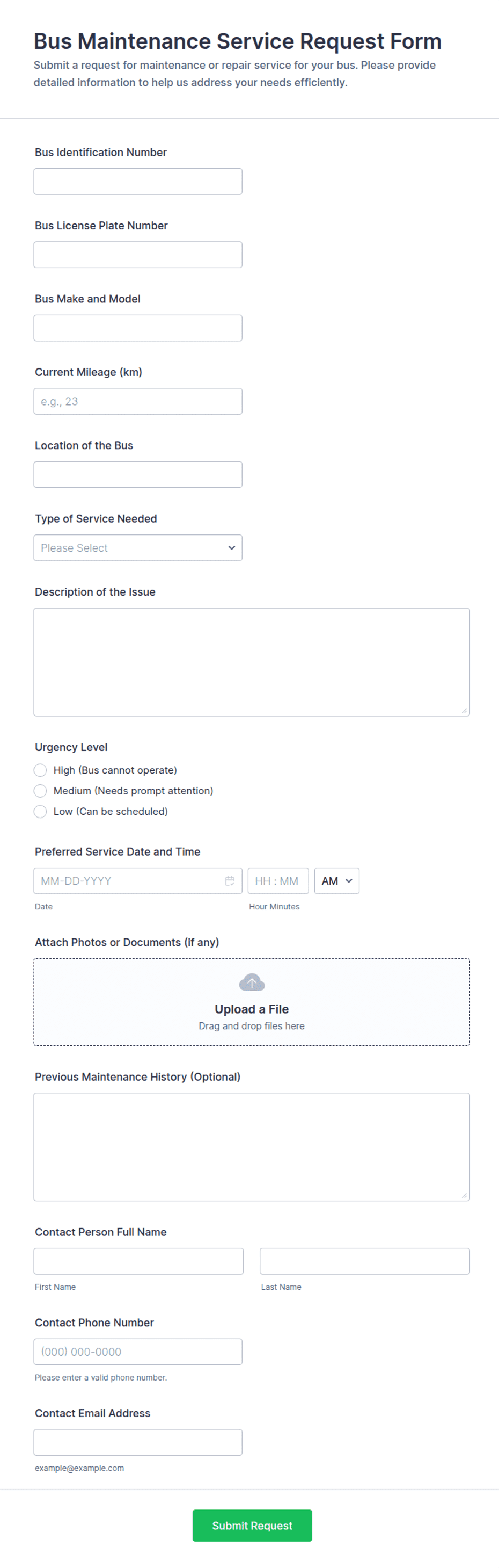 Bus Maintenance Service Request Form Template | Jotform
