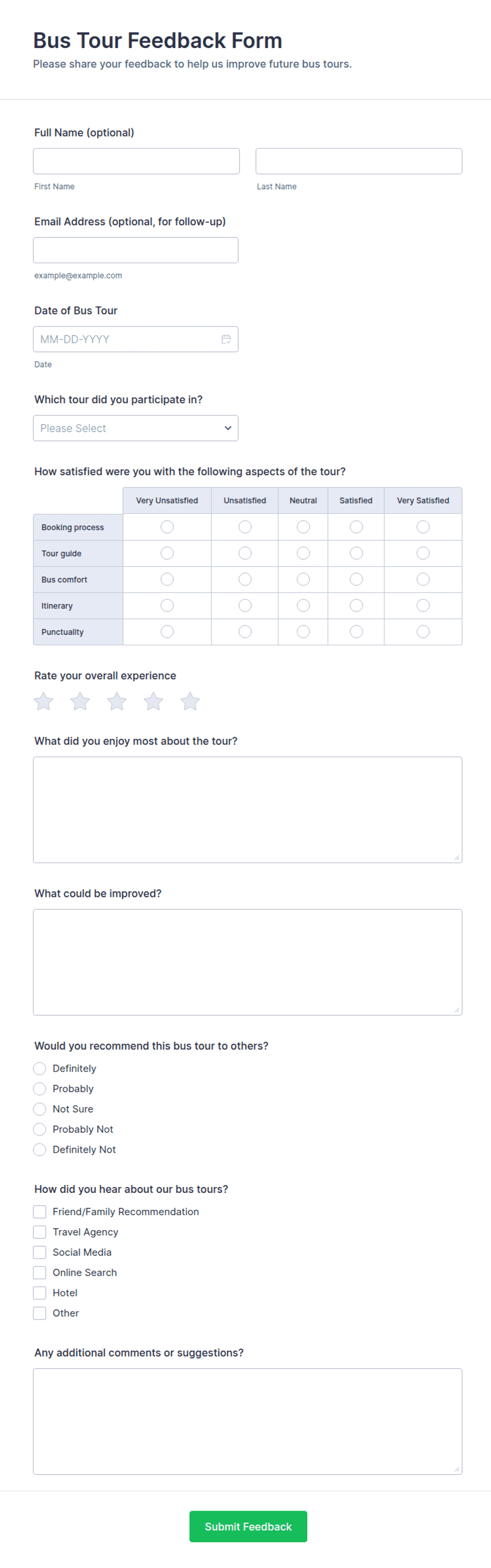 Bus Tour Feedback Form Template | Jotform