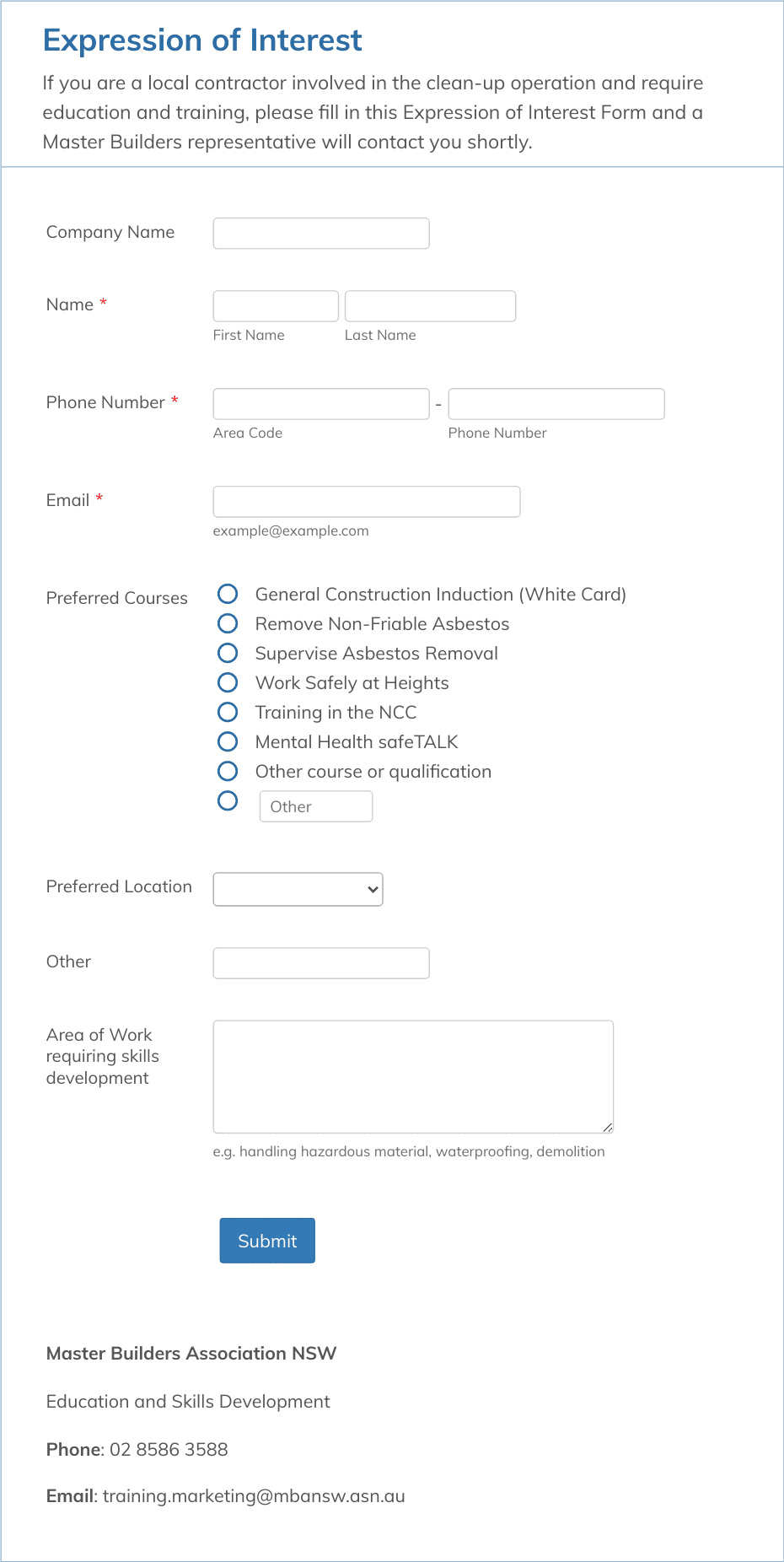 Bushfire Clean-Up Operation Expression of Interest Form Template | Jotform