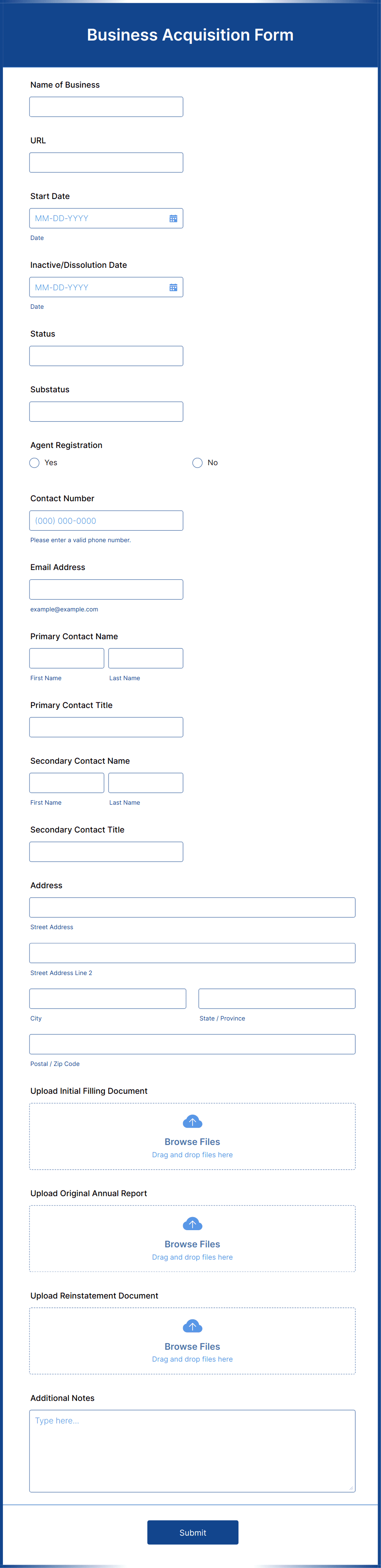 Business Acquisition Form Template | Jotform