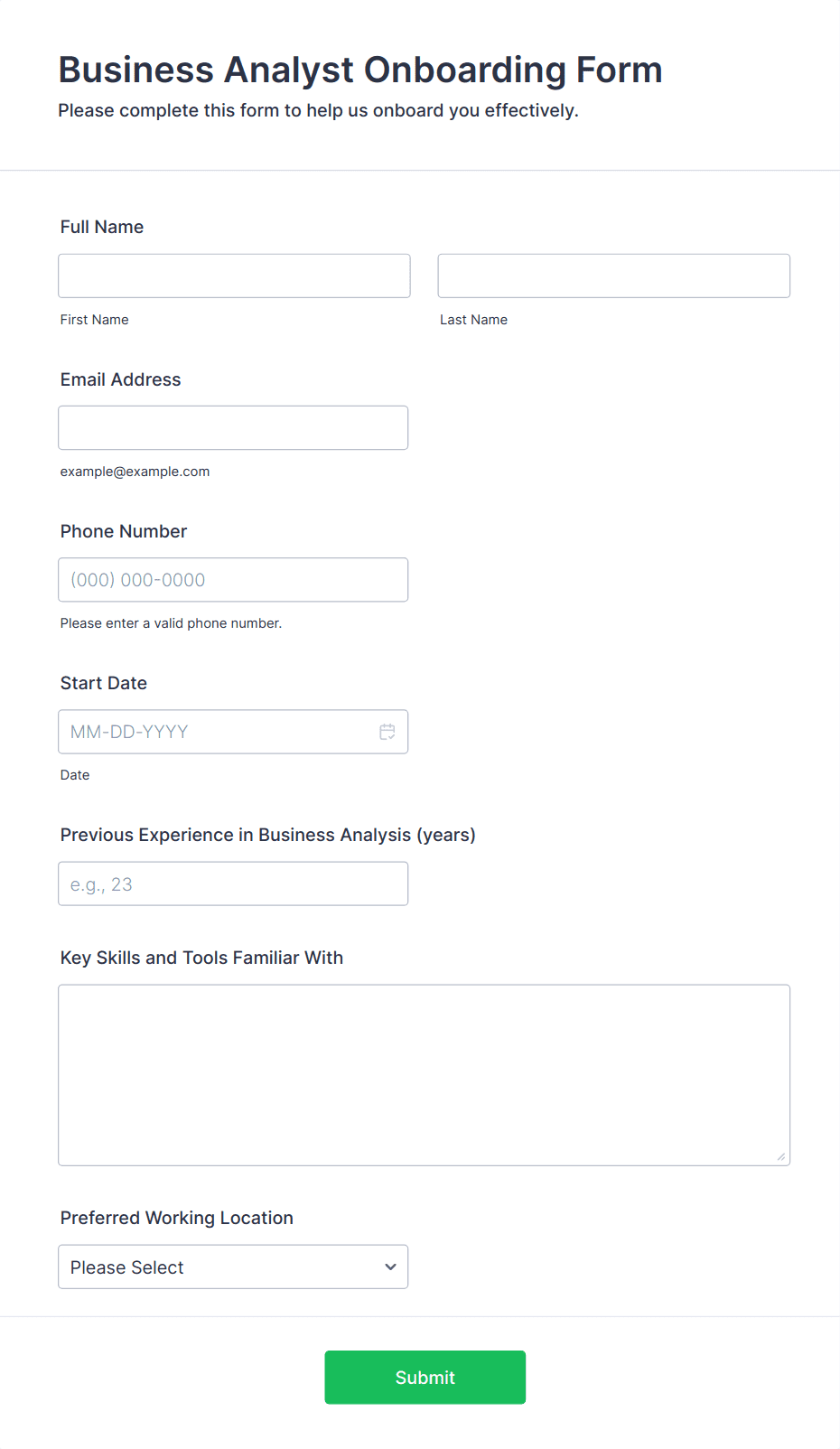 Business Analyst Onboarding Form Template | Jotform