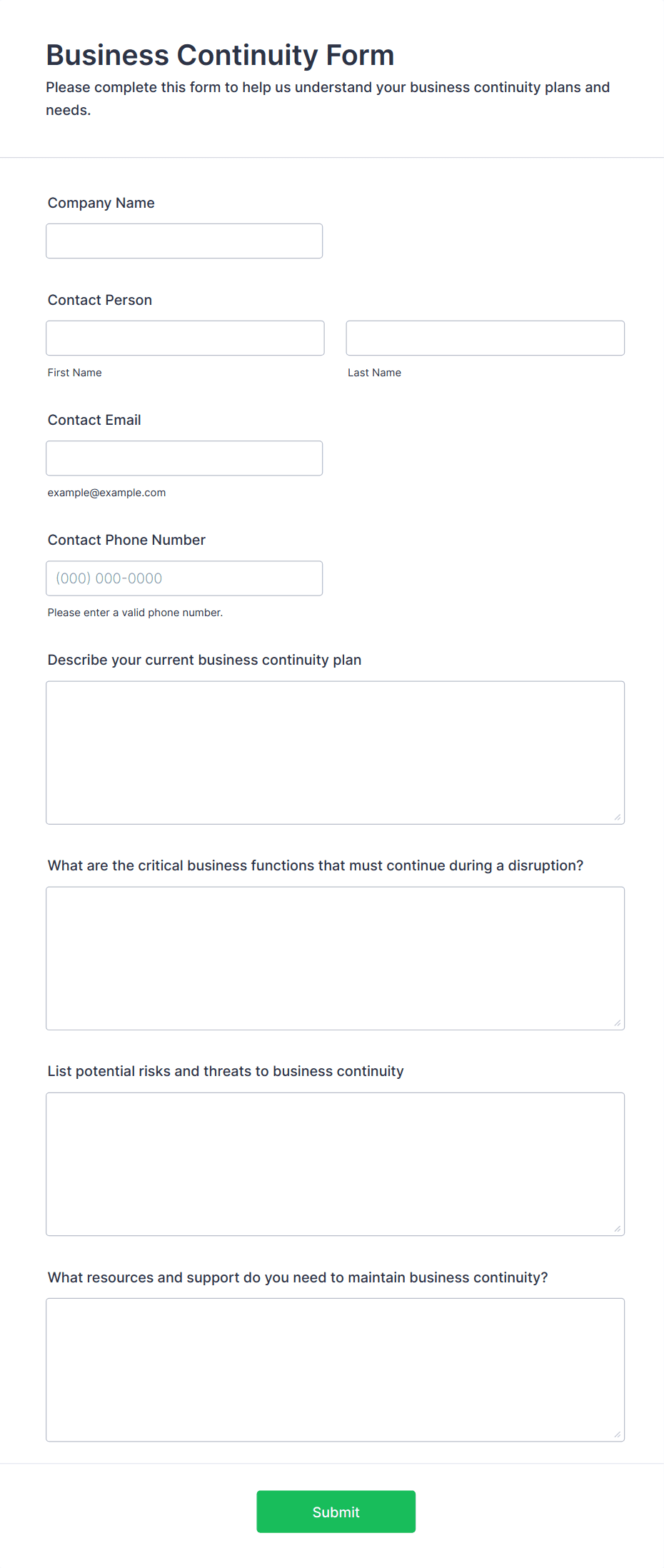 Business Continuity Form Template | Jotform