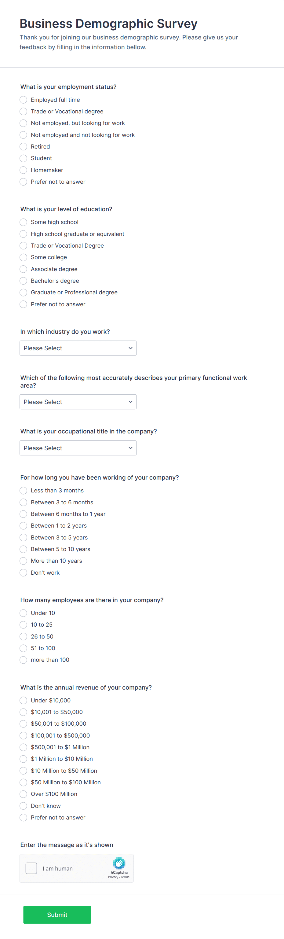 Business Demographic Survey Form Template | Jotform