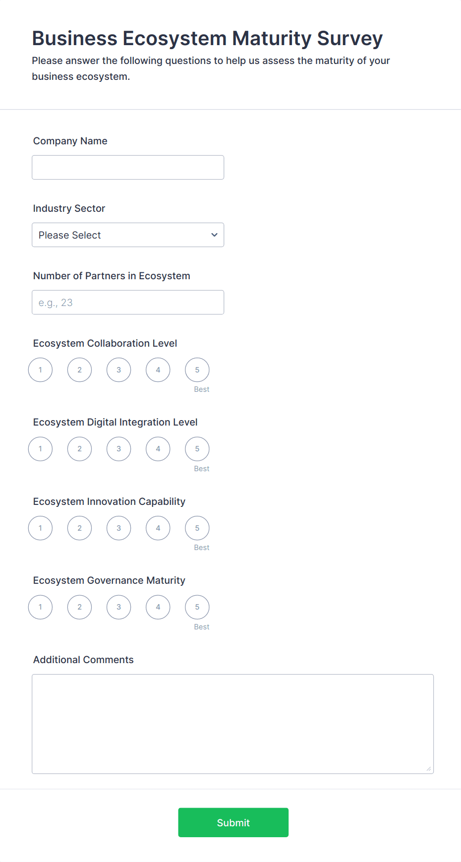 Business Ecosystem Maturity Survey Form Template | Jotform