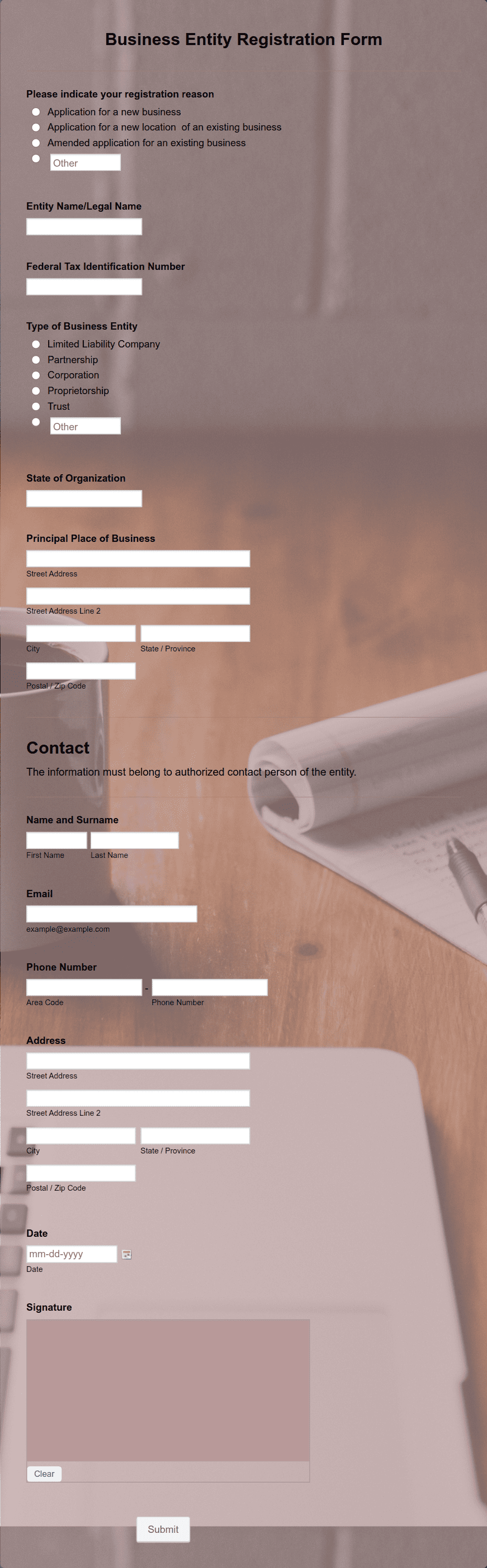 Business Entity Registration Form Template | Jotform