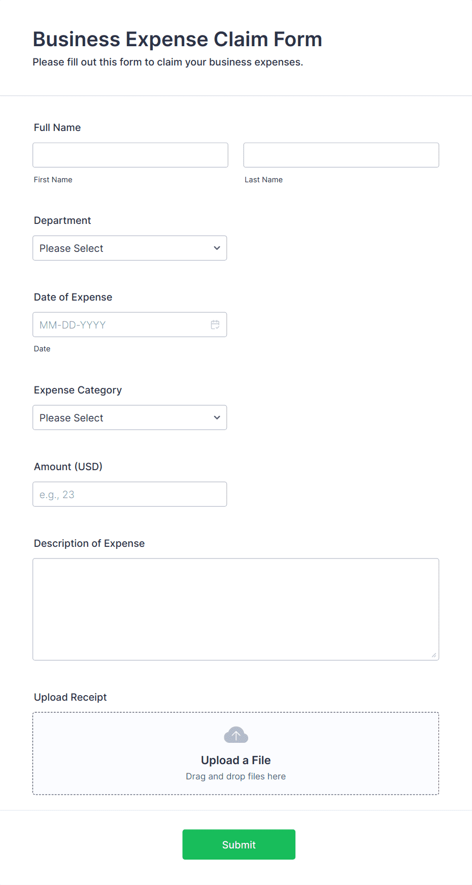 Business Expense Claim Form Template | Jotform