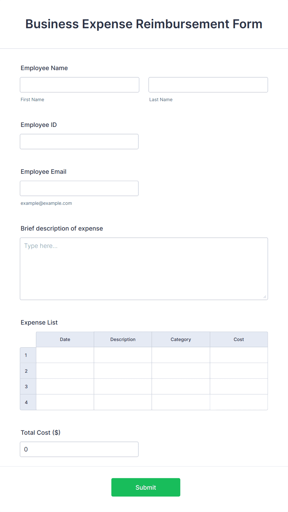 Business Expense Reimbursement Form Template | Jotform