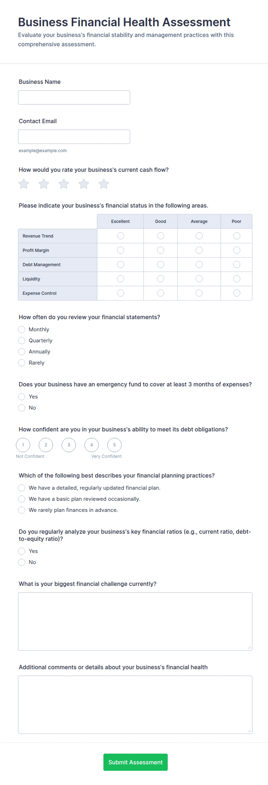 Business Financial Health Assessment Form Template | Jotform