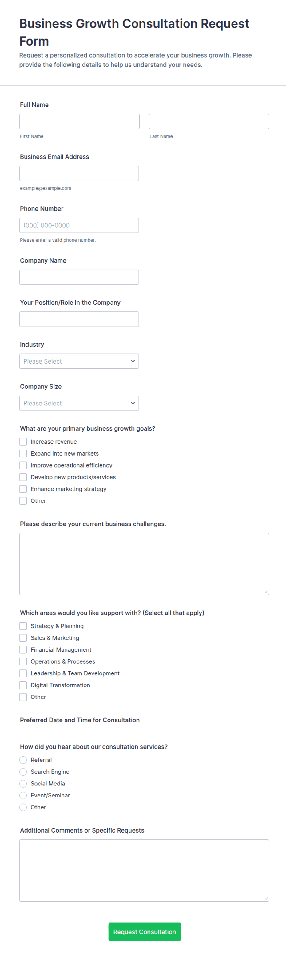 Business Growth Consultation Request Form Template | Jotform