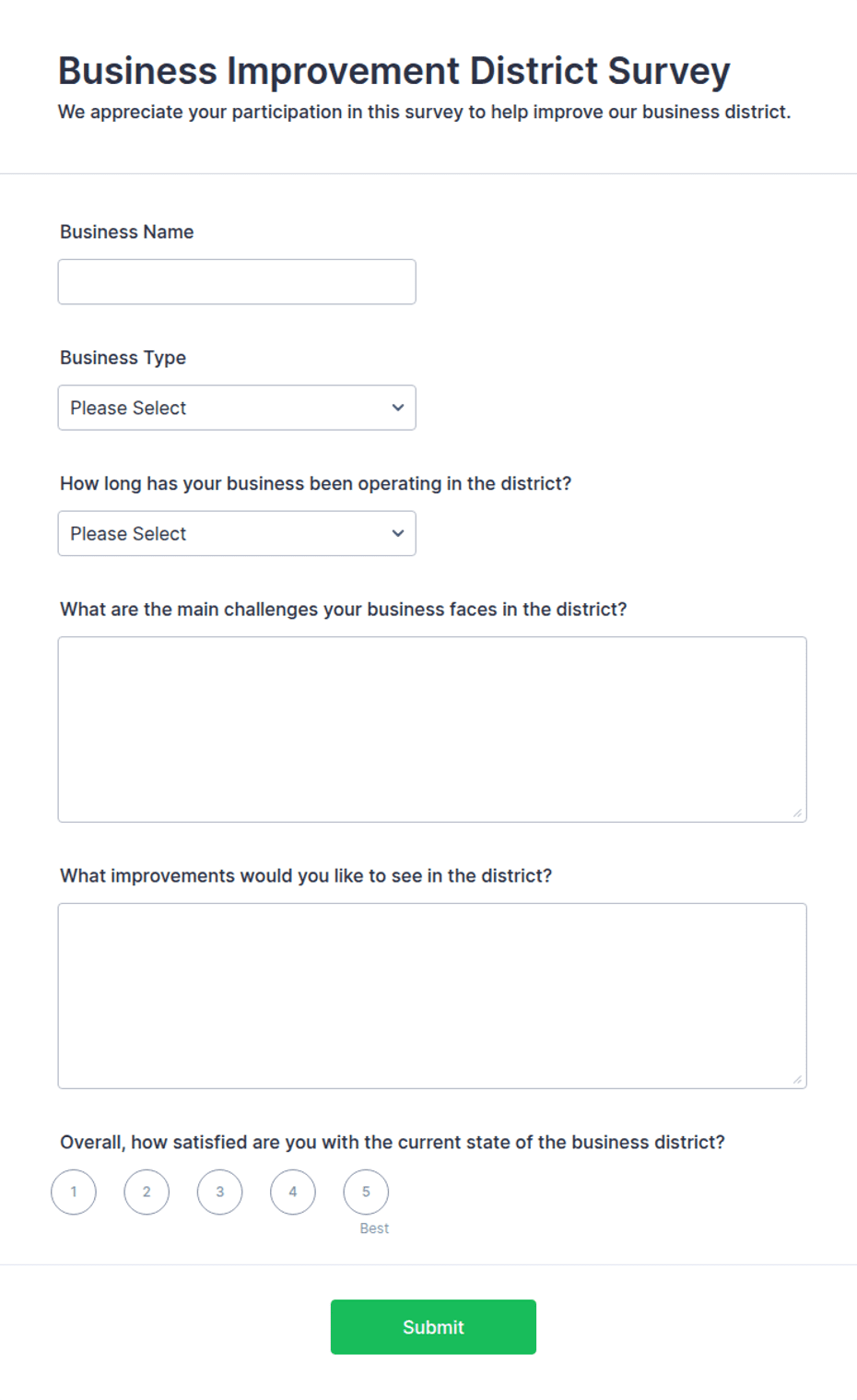 Business Improvement District Survey Form Template | Jotform