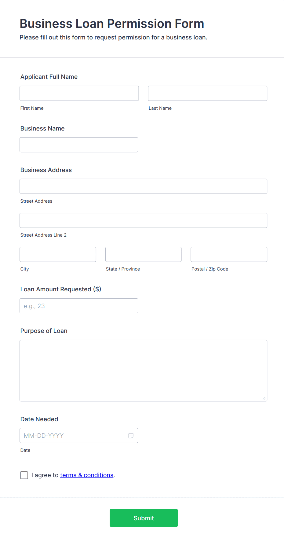 Business Loan Permission Form Template | Jotform