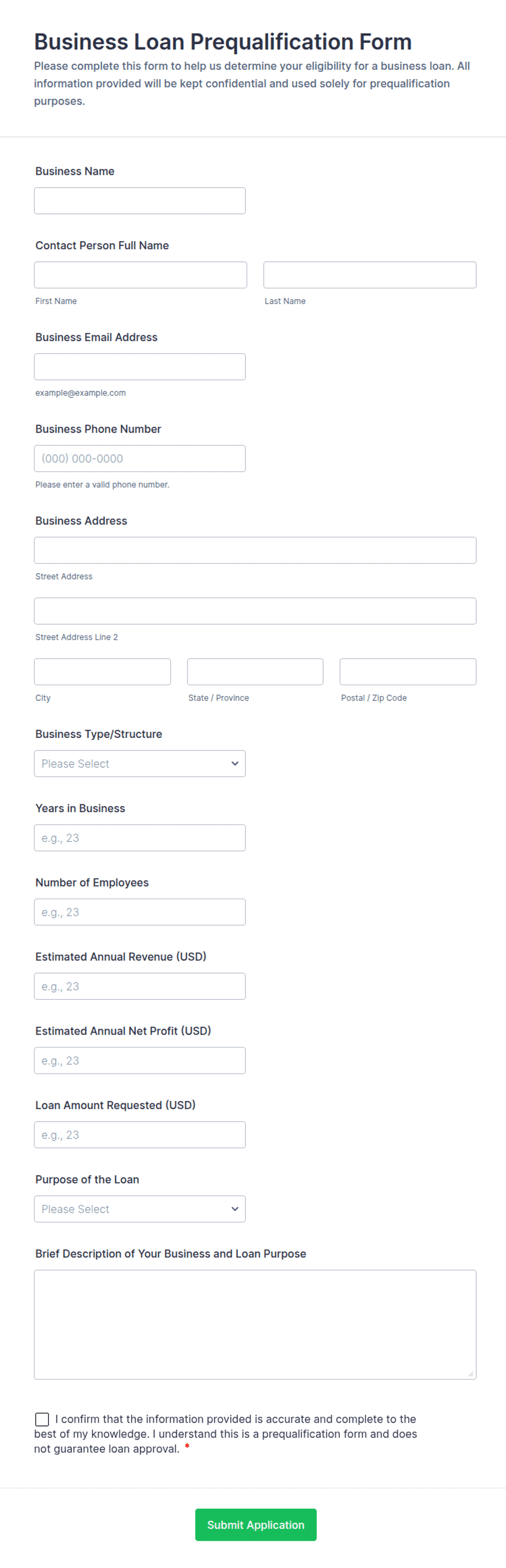 Business Loan Prequalification Form Template | Jotform