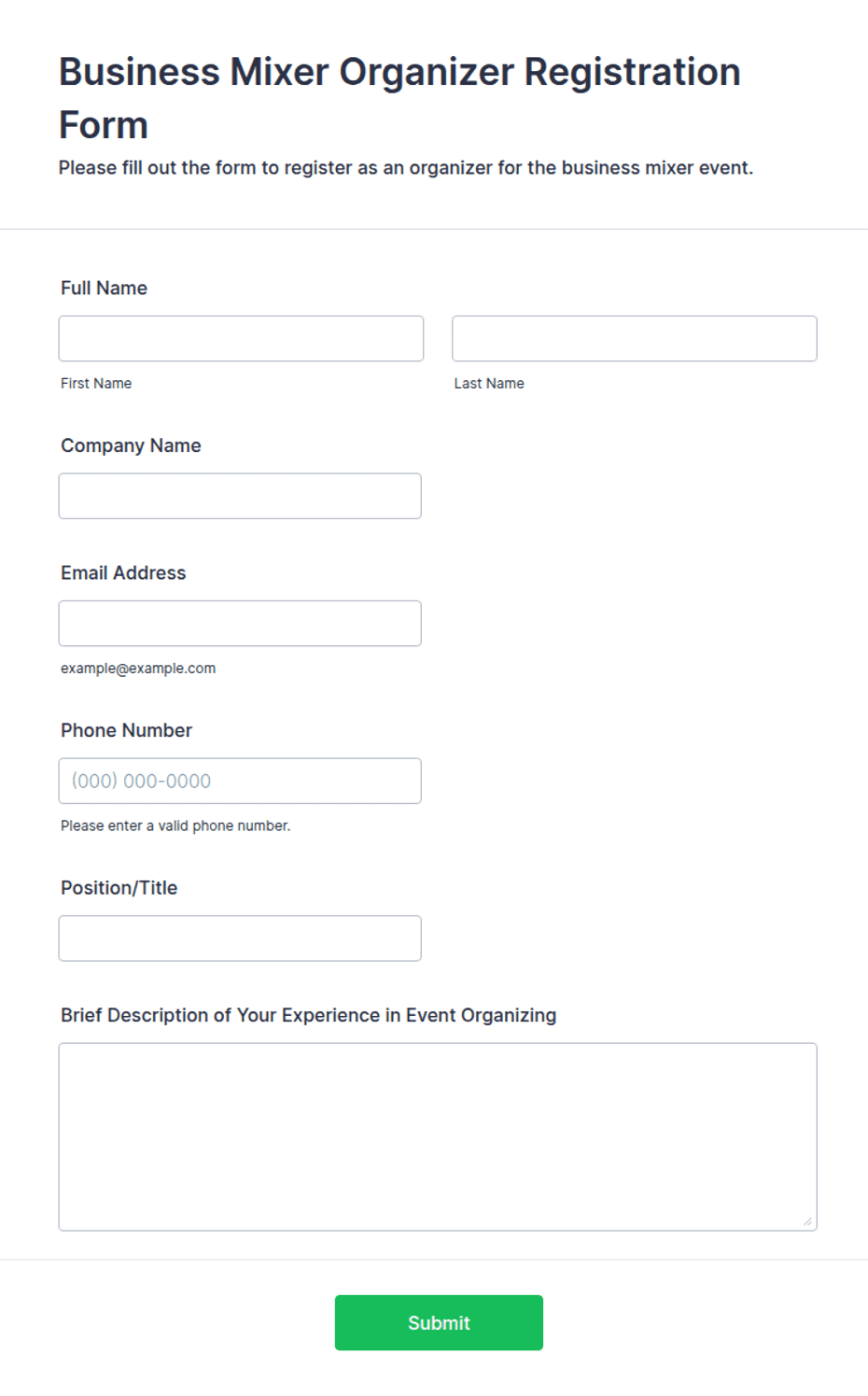 Business Mixer Organizer Registration Form Template | Jotform