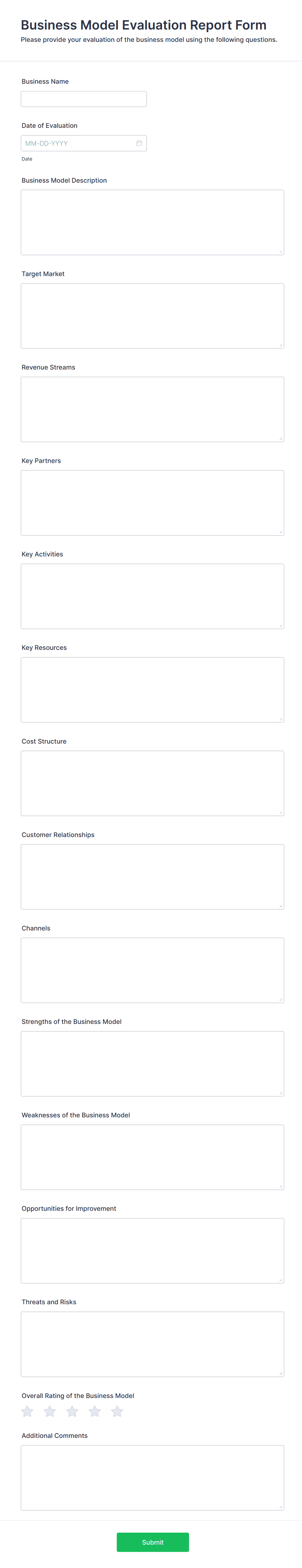 Business Model Evaluation Report Form Template | Jotform