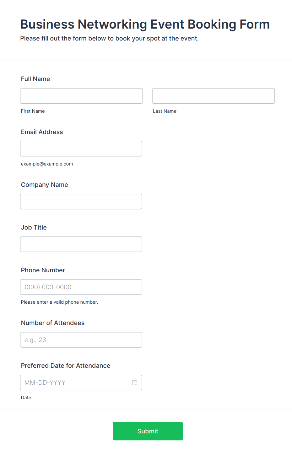 Business Networking Event Booking Form Template | Jotform