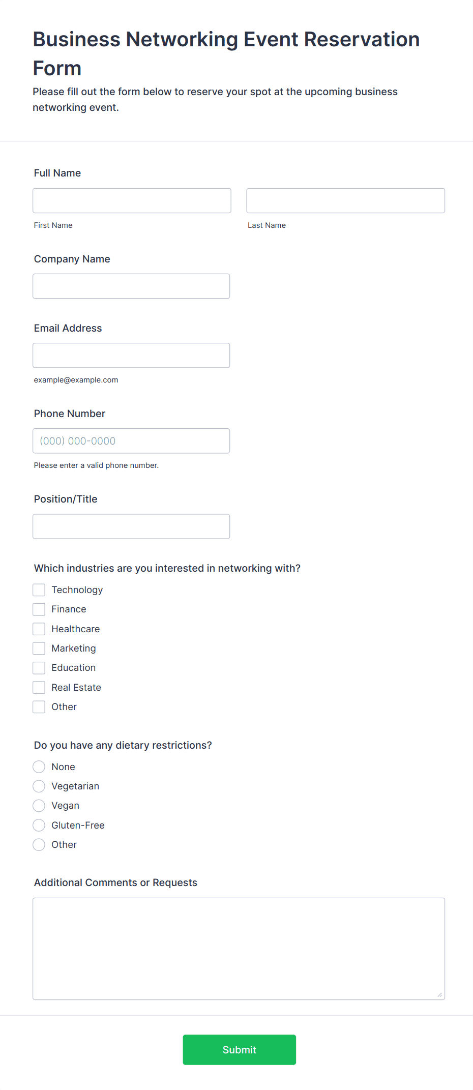 Business Networking Event Reservation Form Template | Jotform
