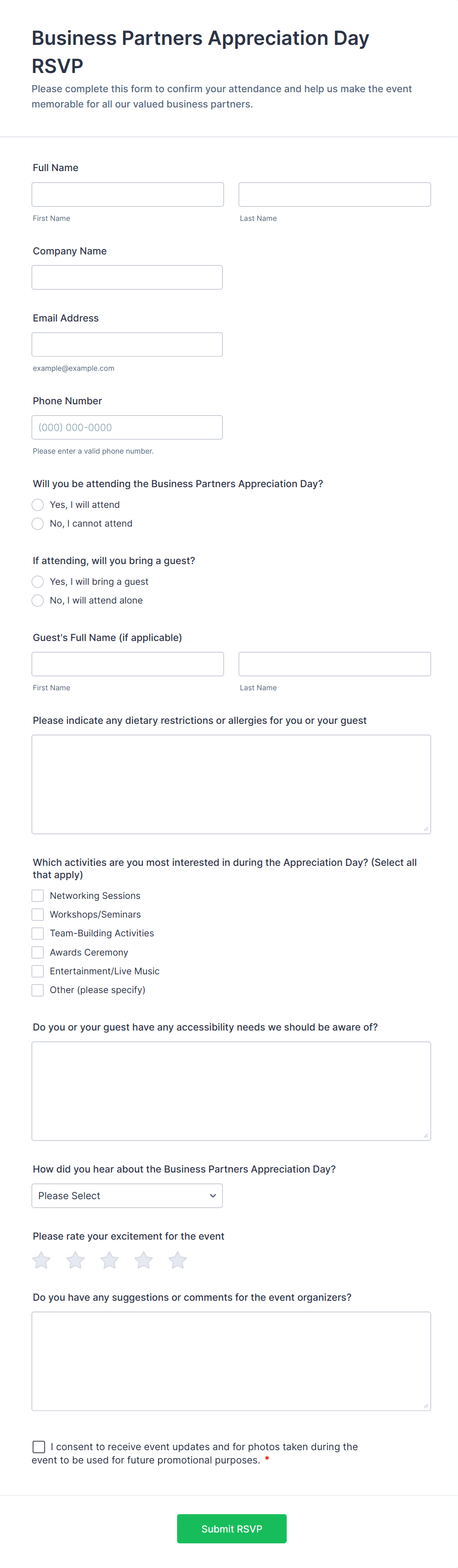 Business Partners Appreciation Day RSVP Form Template | Jotform