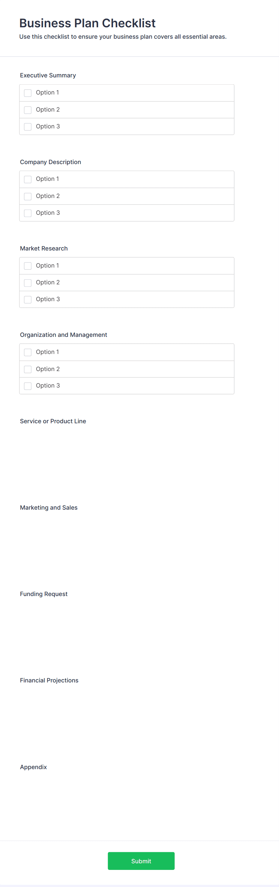 Business Plan Checklist Form Template | Jotform