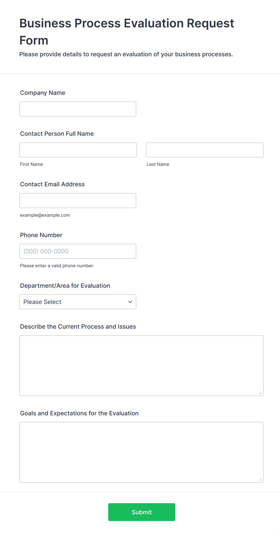 Business Process Evaluation Request Form Template | Jotform