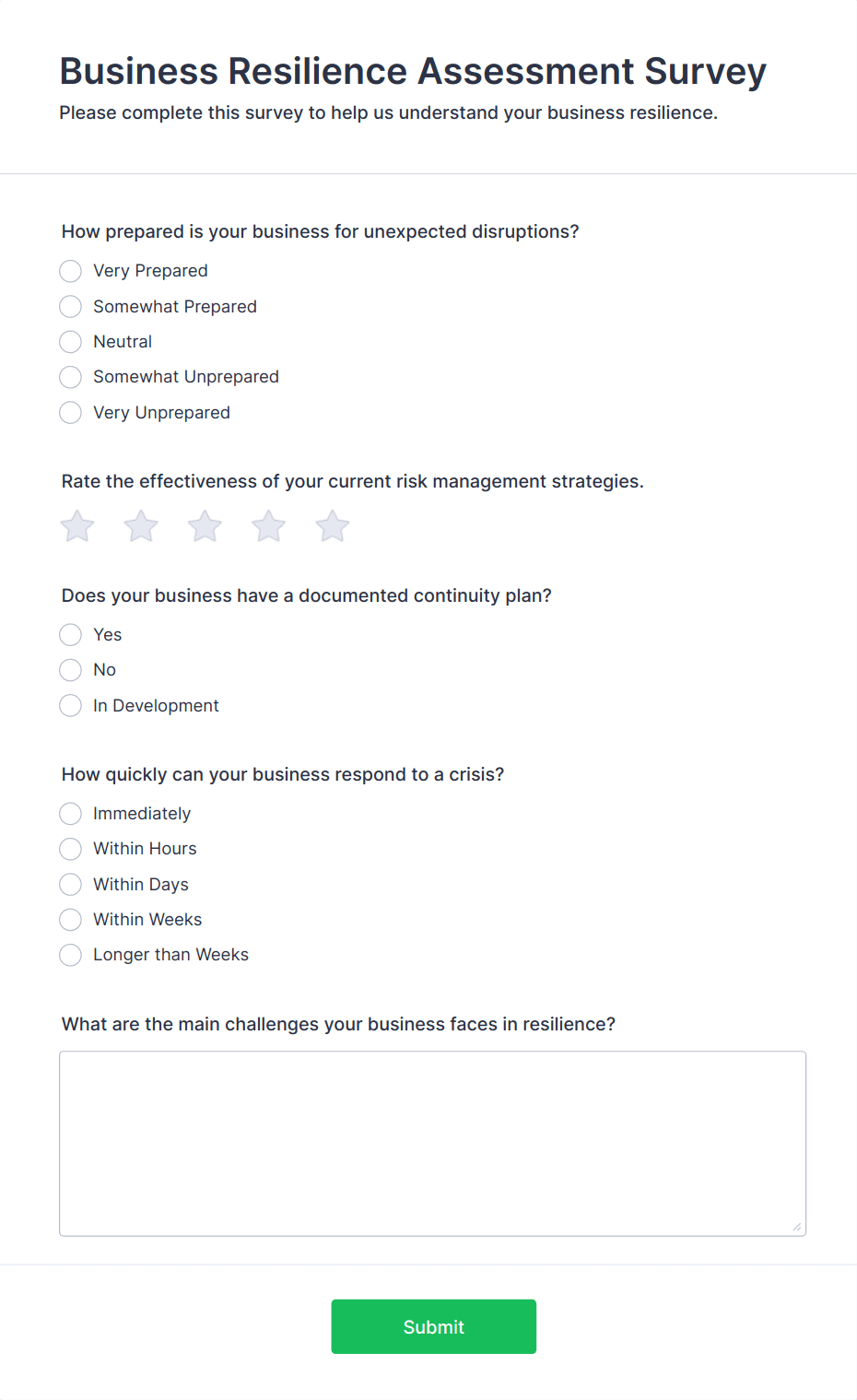 Business Resilience Assessment Survey Form Template | Jotform