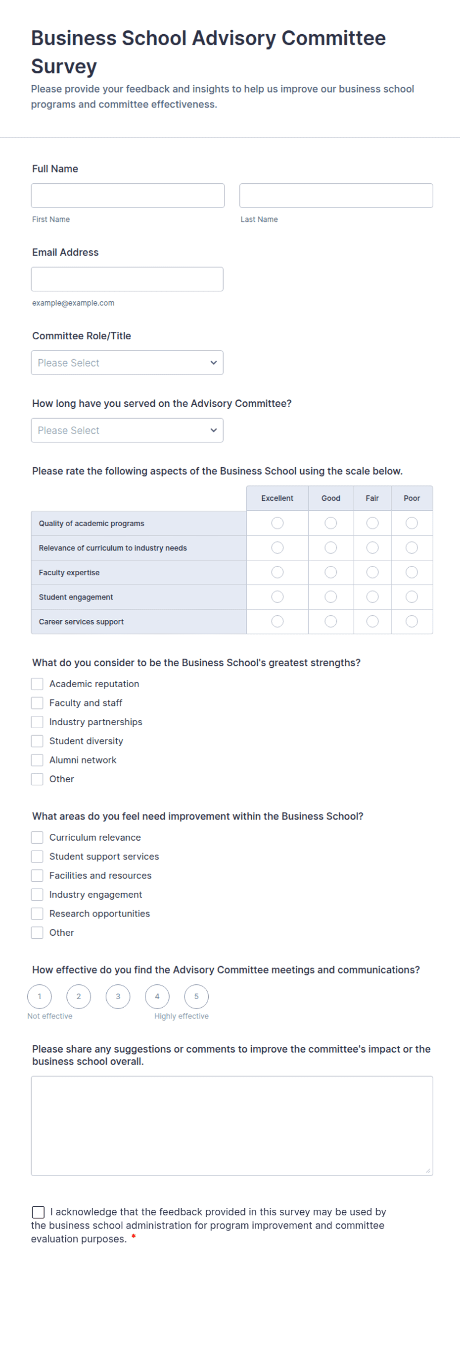 Business School Advisory Committee Survey Form Template | Jotform
