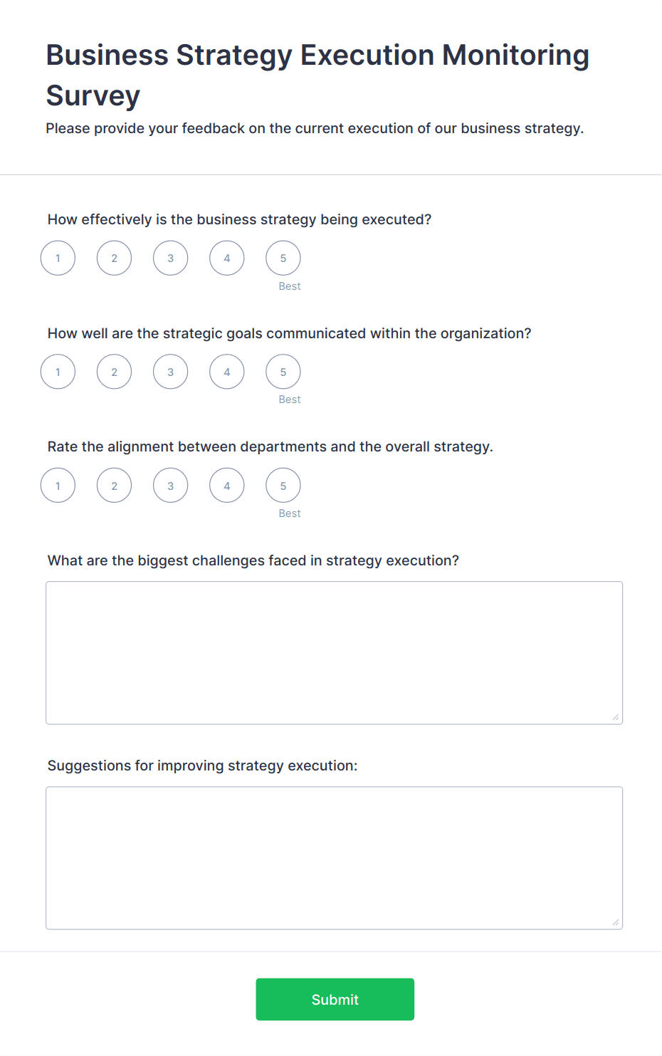 Business Strategy Execution Monitoring Survey Form Template | Jotform