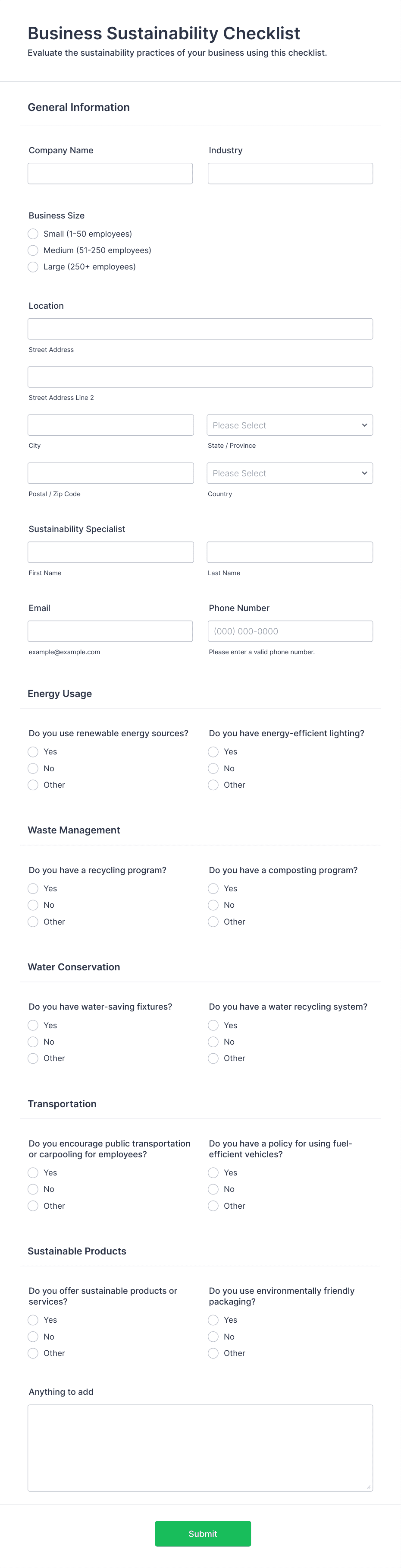 Business Sustainability Checklist Form Template | Jotform